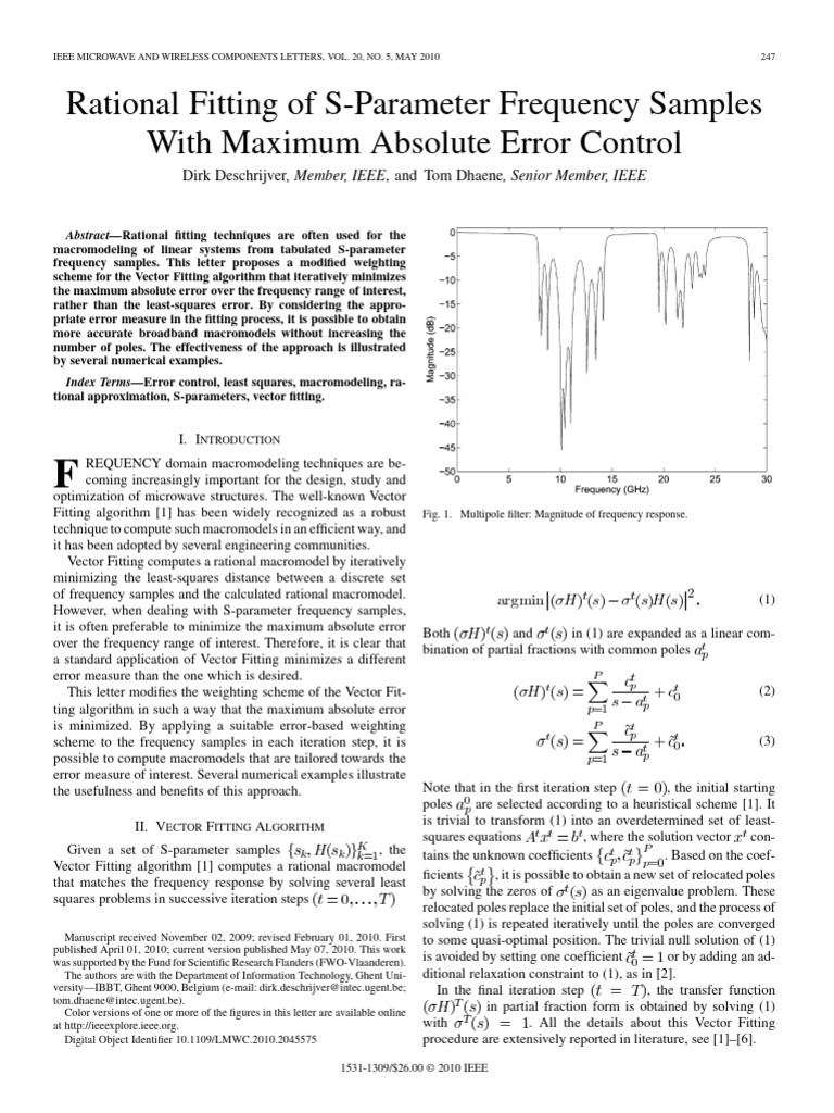 Deschrijver 2010 Rational Fitting Of S Parameter Frequency Samples Pdf Least Squares