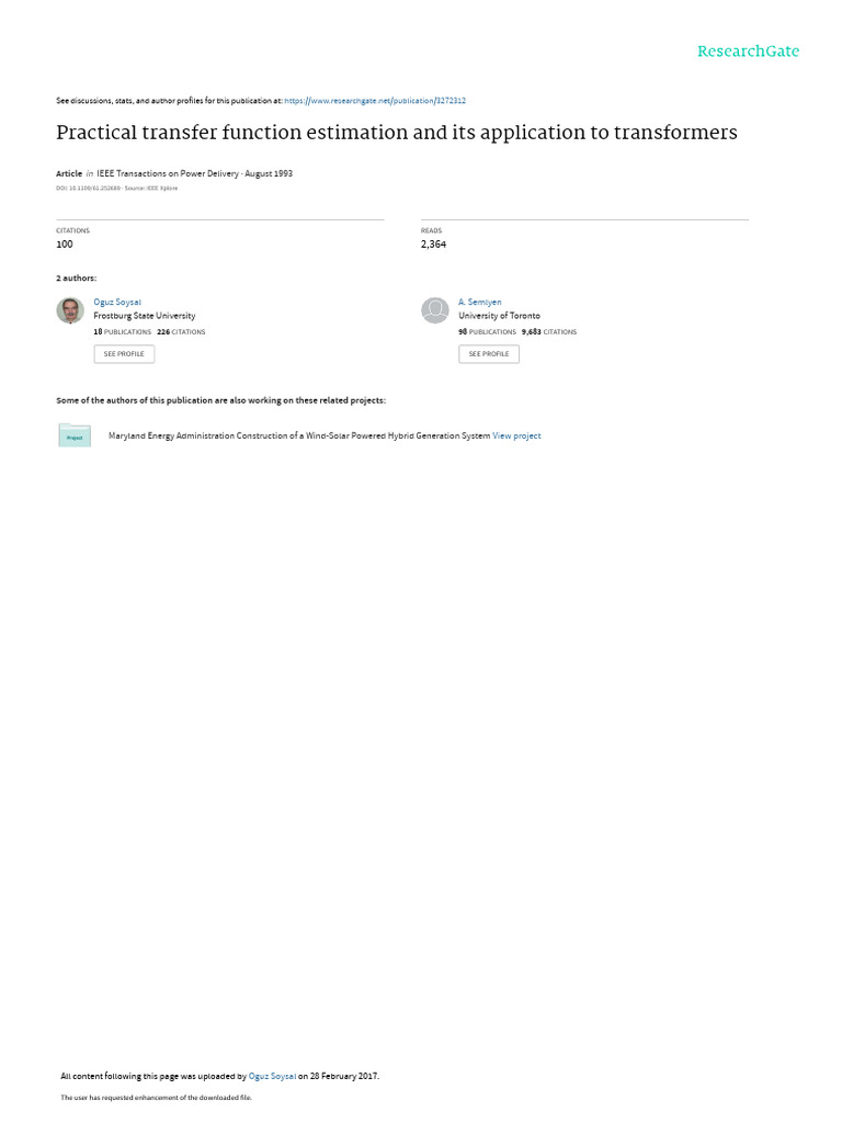 Soysal 1973 Practical Transfer Function Estimation and Its App | PDF ...