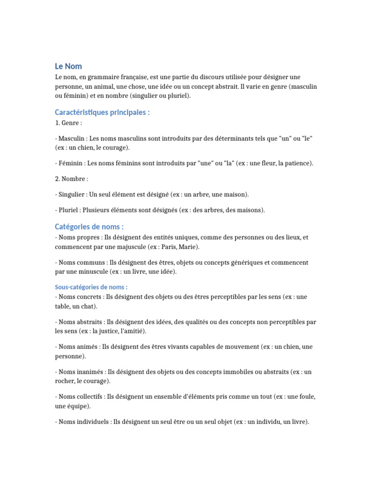 Singulier et pluriel des noms en français | PDF