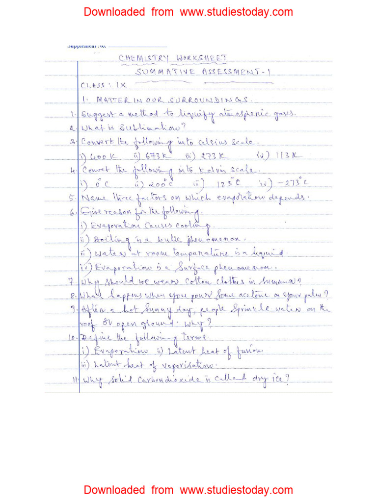 CBSE Class 9 Chemistry Worksheet - Matter in Our Sorrounding2 | PDF CBSE Class 9 Chemistry Worksheet - Matter in Our Sorrounding2 | PDF