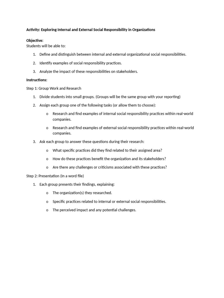 Activity Internal External Org CSR | PDF