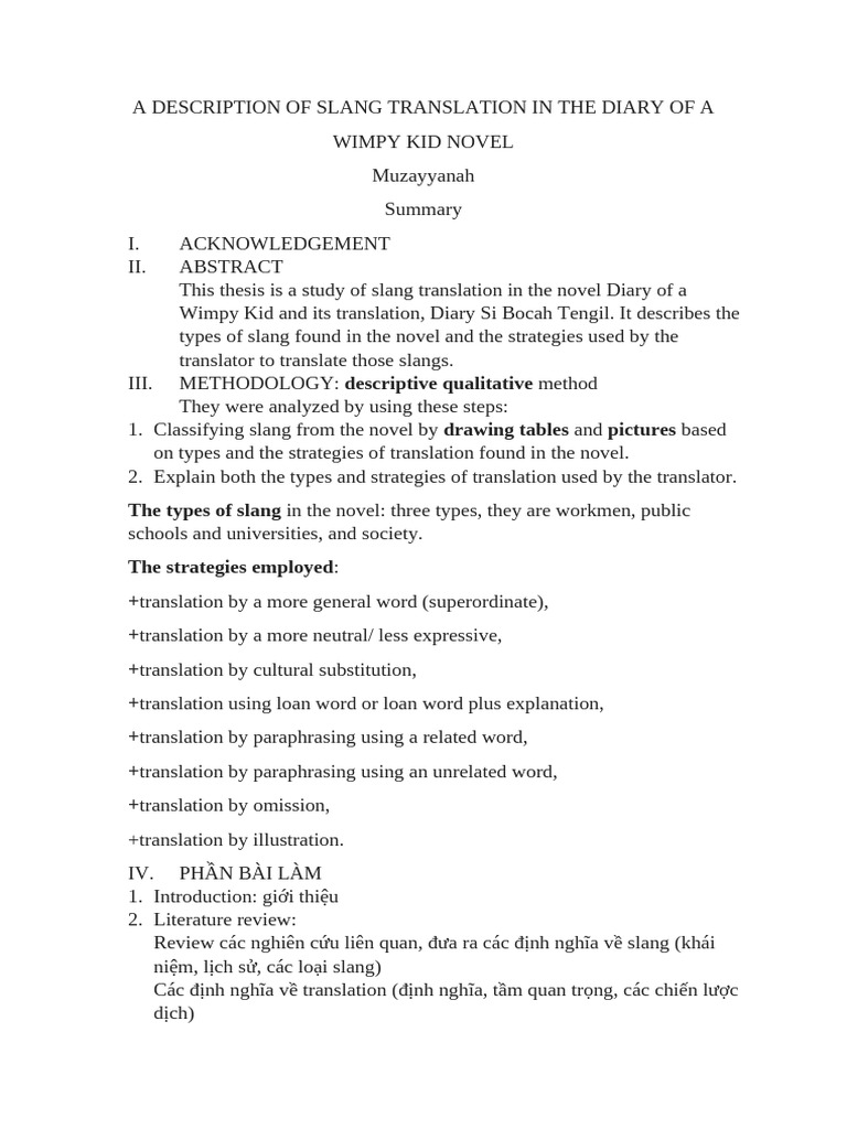 A Description of Slang Translation in The Diary of A | PDF