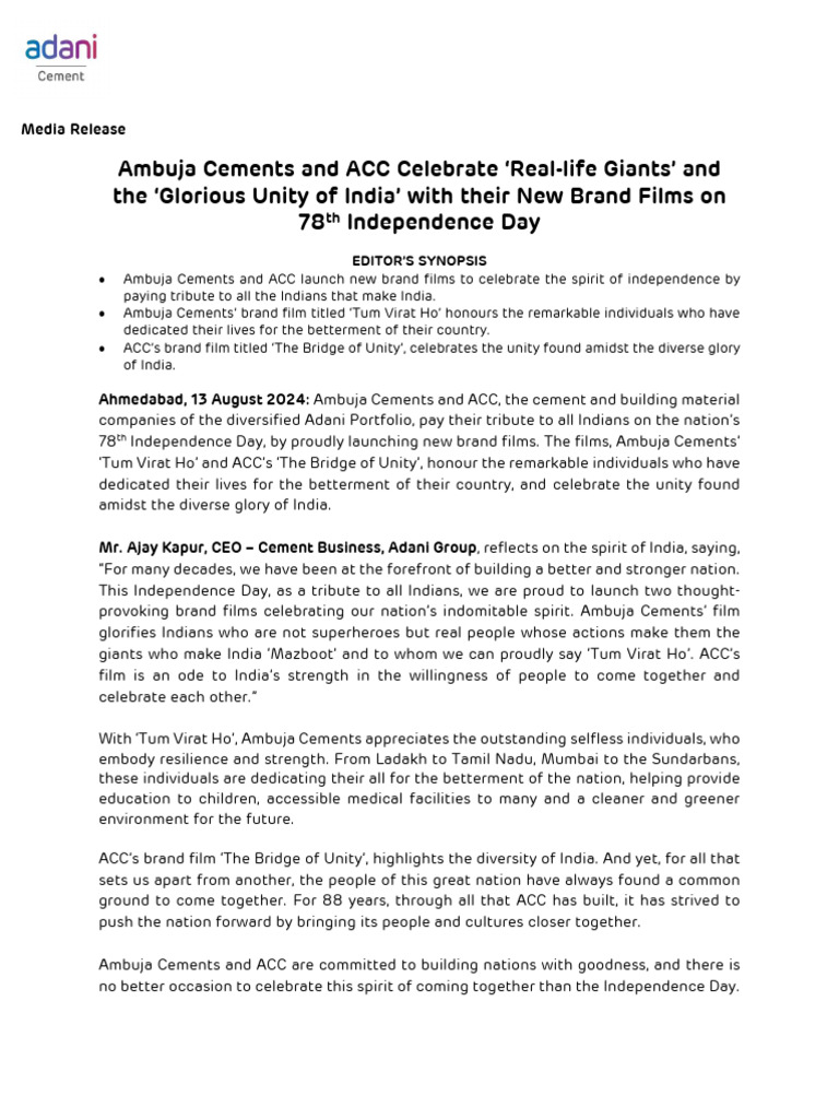 Ambuja Cements and ACC Celebrate Real Life Giants and The Glorious Un ...