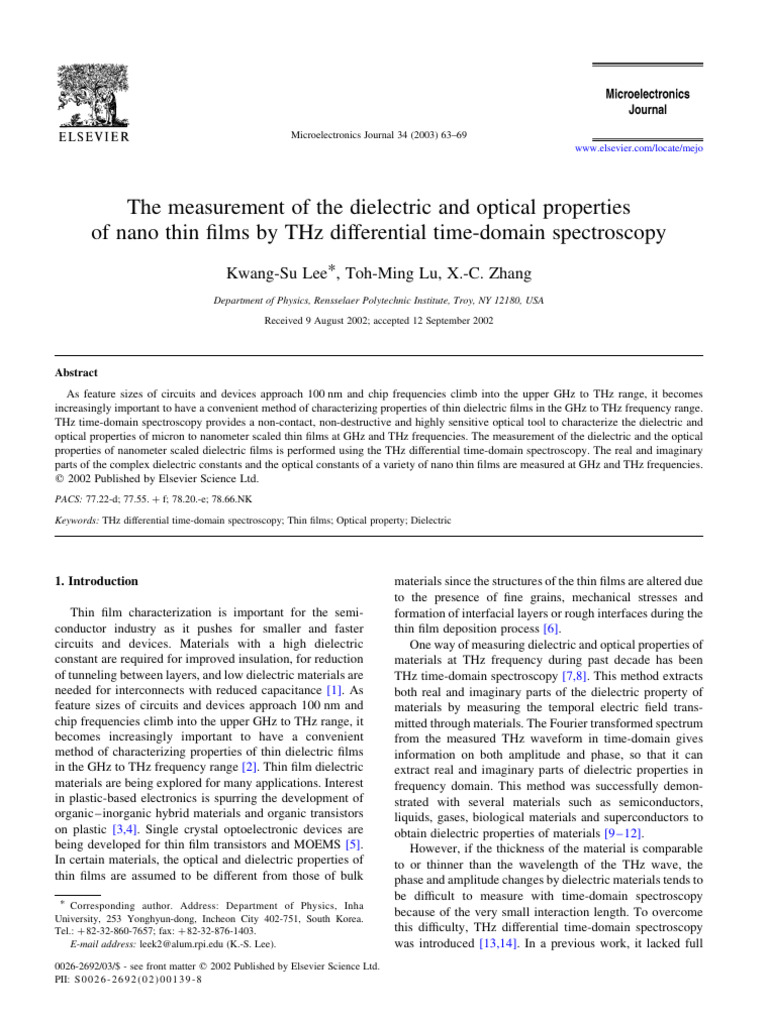 The Measurement of The Dielectric and Optical Properties of Nano Thin Films by THZ Differential ...