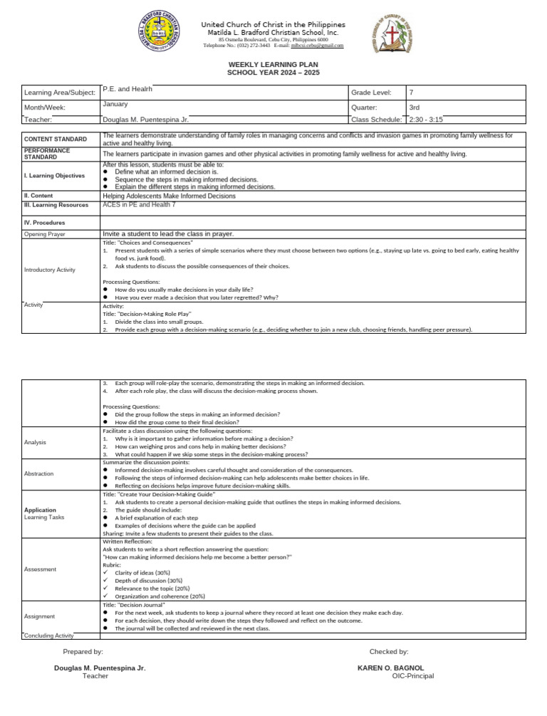 Lesson Plan For Lesson 2 | PDF | Decision Making | Physical Education