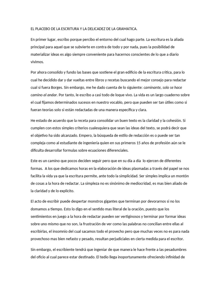 El Placebo de La Escritura y La Delicadez de La Gramatica | PDF ...