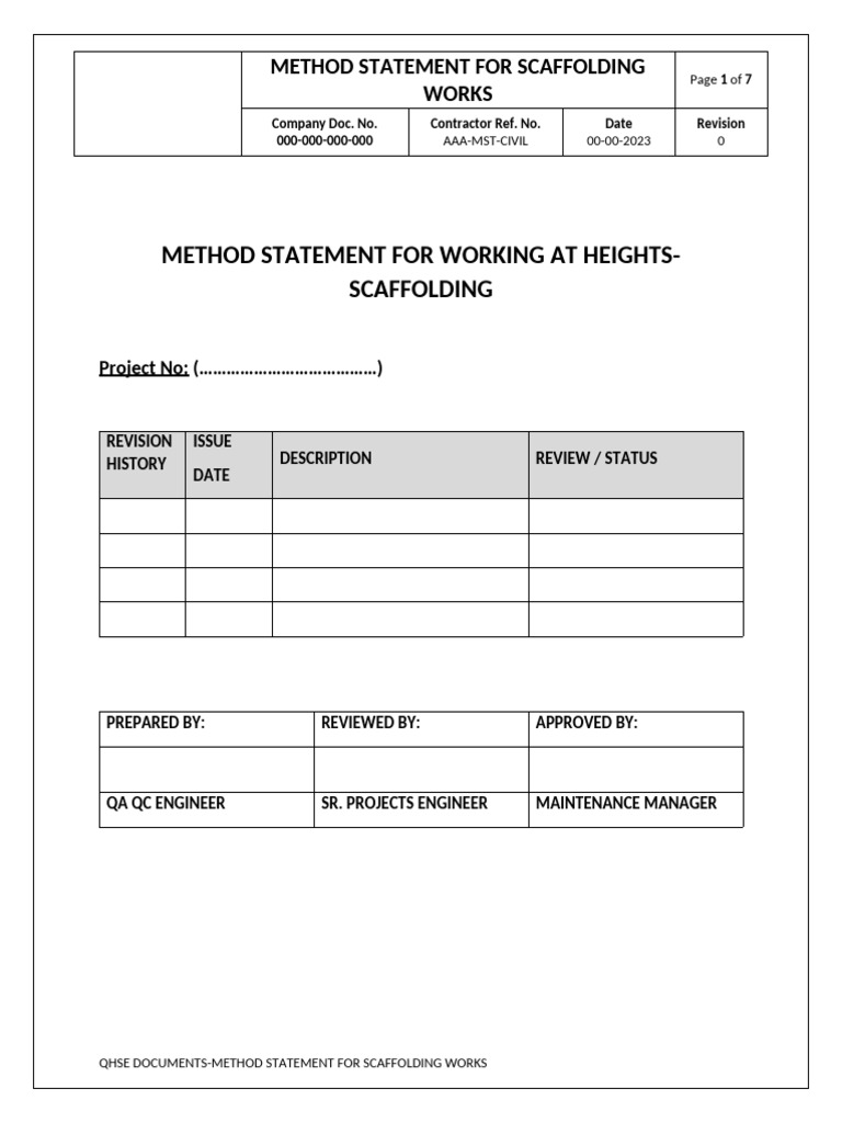 METHOD STATEMENT FOR SCAFFOLDING WORKS | PDF | Scaffolding | Manufactured Goods