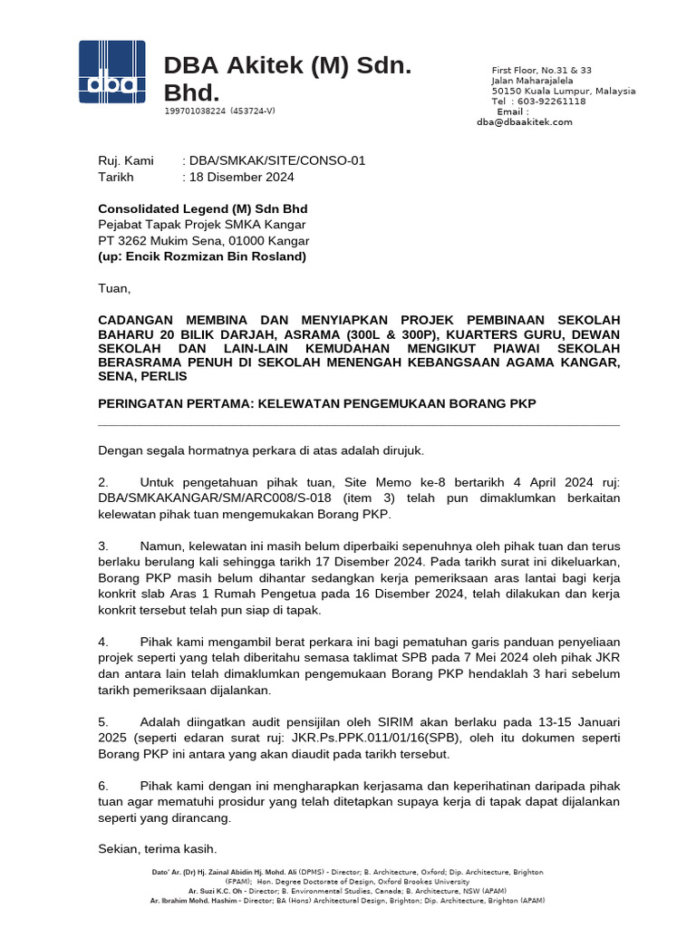 Draft Letter 05 - CLSB - Peringatan Pertama - Kelewatan Borang PKP | PDF