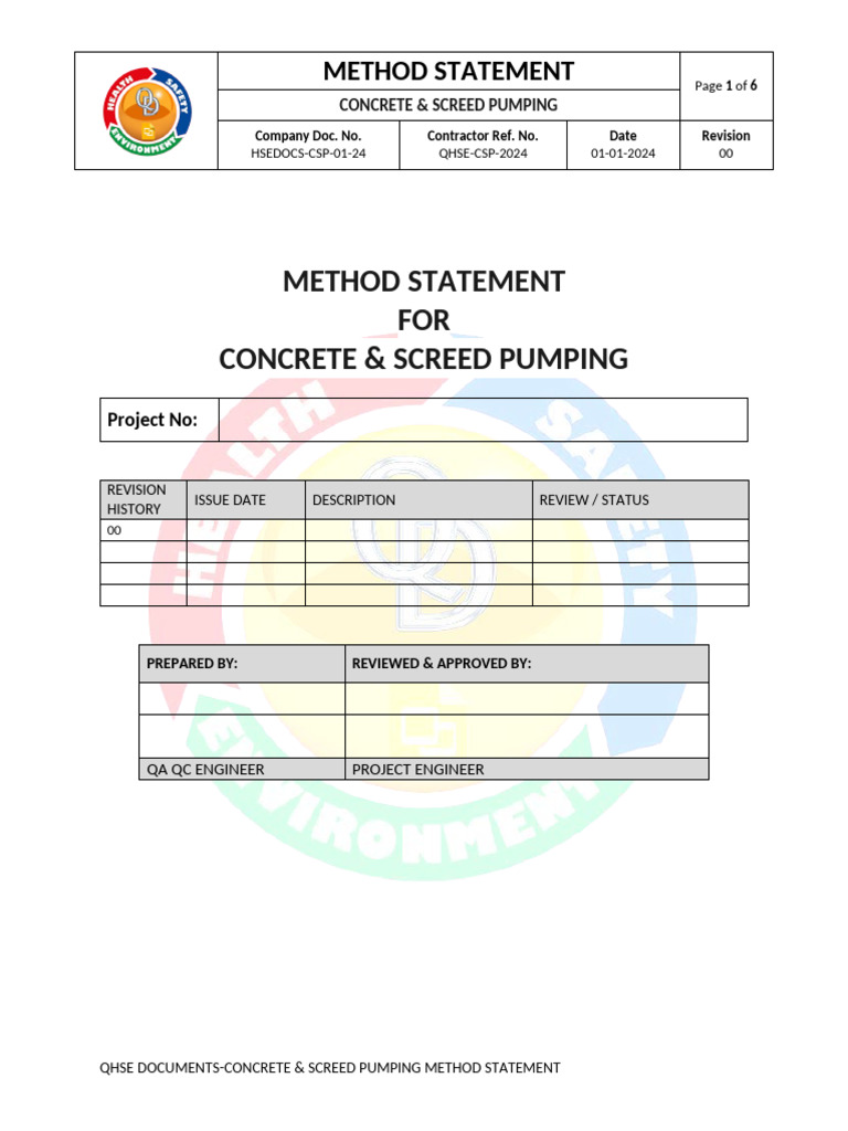 Concrete & Screed Pumping Method Statement | PDF | Pump | Personal ...