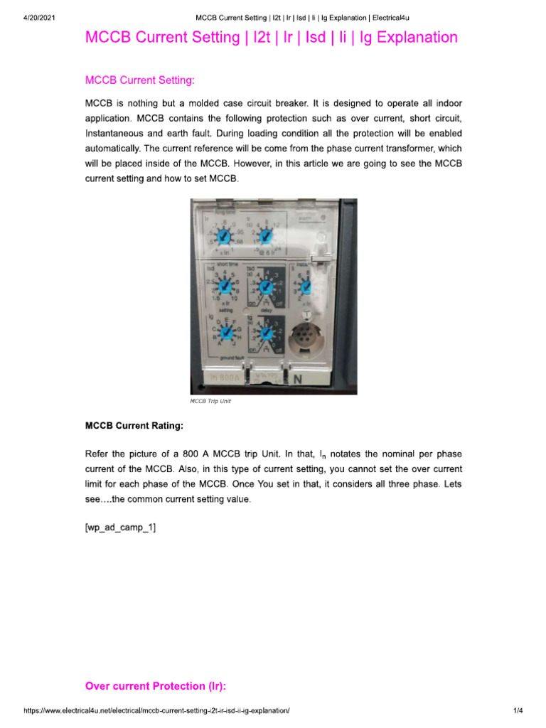 MCCB Current Settings LSI | PDF