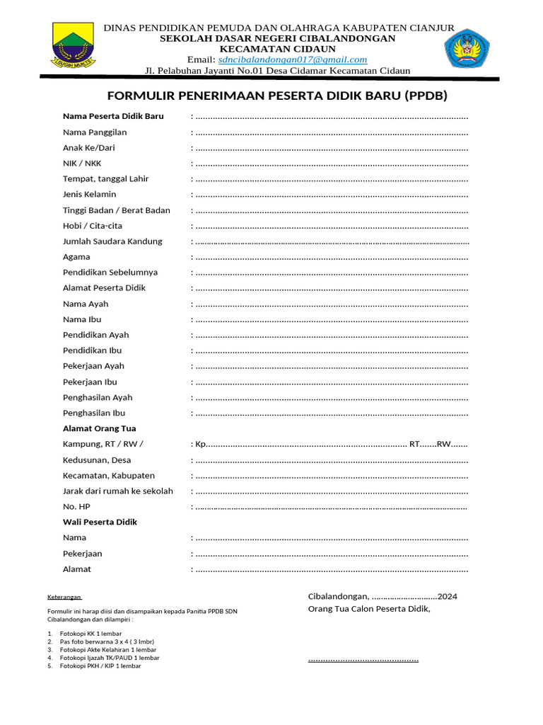 FORMULIR PENDAFTARAN PD 2024-2025 | PDF