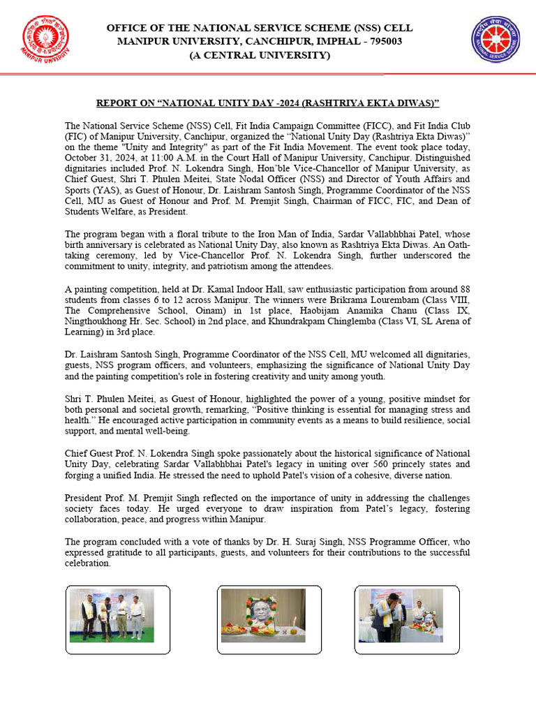 Nss National Unity Day 31 Oct 2024 | PDF