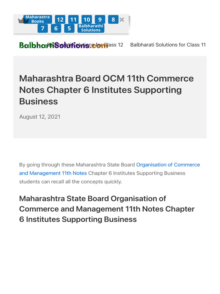 Maharashtra Board OCM 11th Commerce Notes Chapter 6 Institutes ...