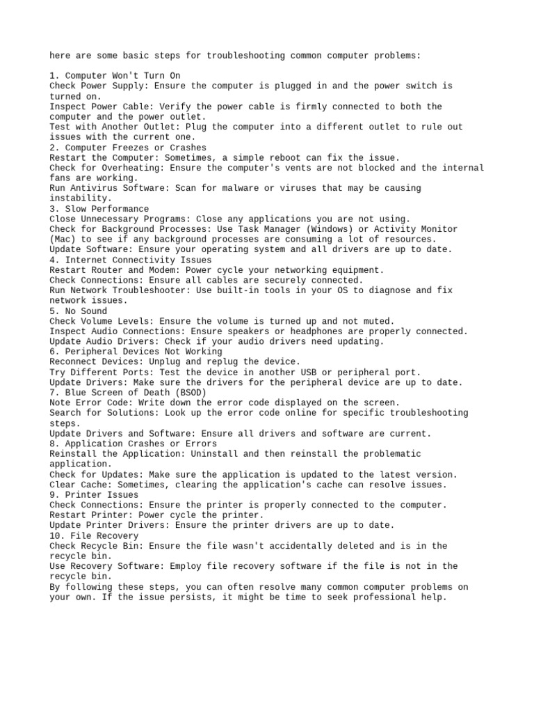 Troubleshooting Common Computer Issues | PDF | Computer Engineering | Computer Architecture