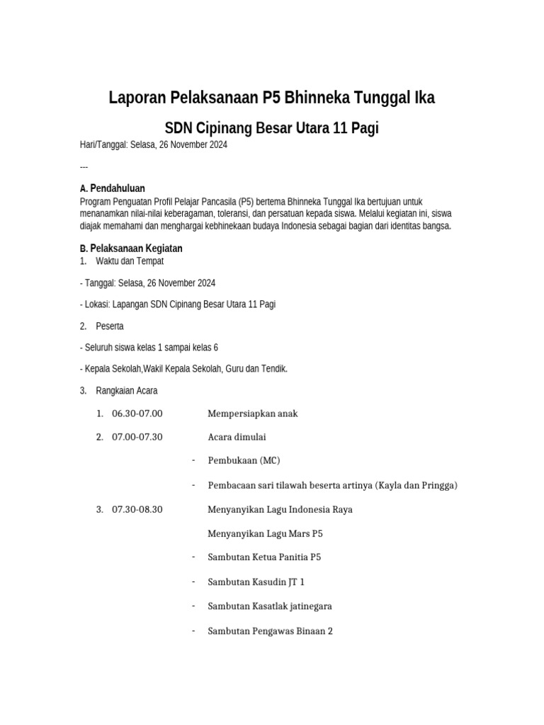 Laporan P5 Bhinneka Tunggal Ika.fix | PDF