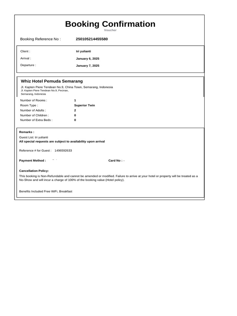 Confirmation For Booking ID # 1496592633 | PDF