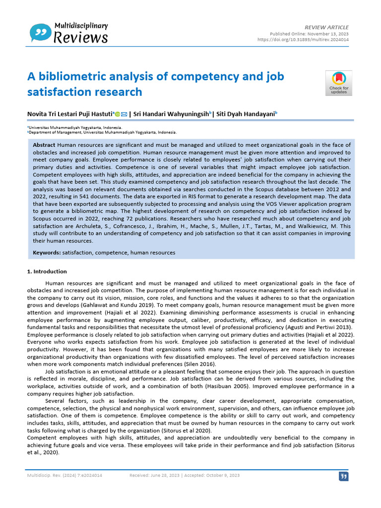 A Bibliometric Analysis of Competency and Job Satisfaction ...