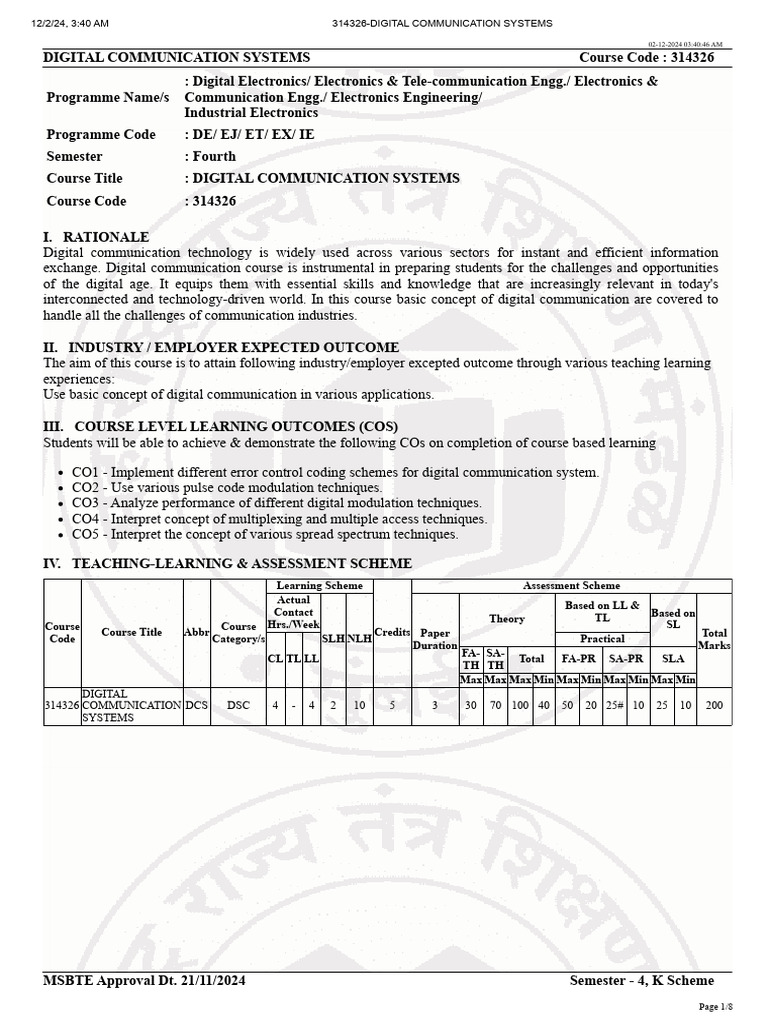 Digital Comm Systems Course | PDF | Modulation | Error Detection And Correction