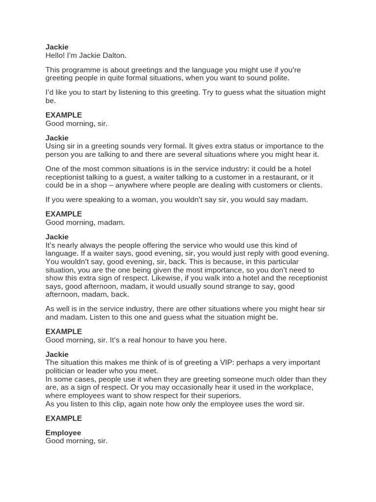 Formal greeting | PDF | Madam