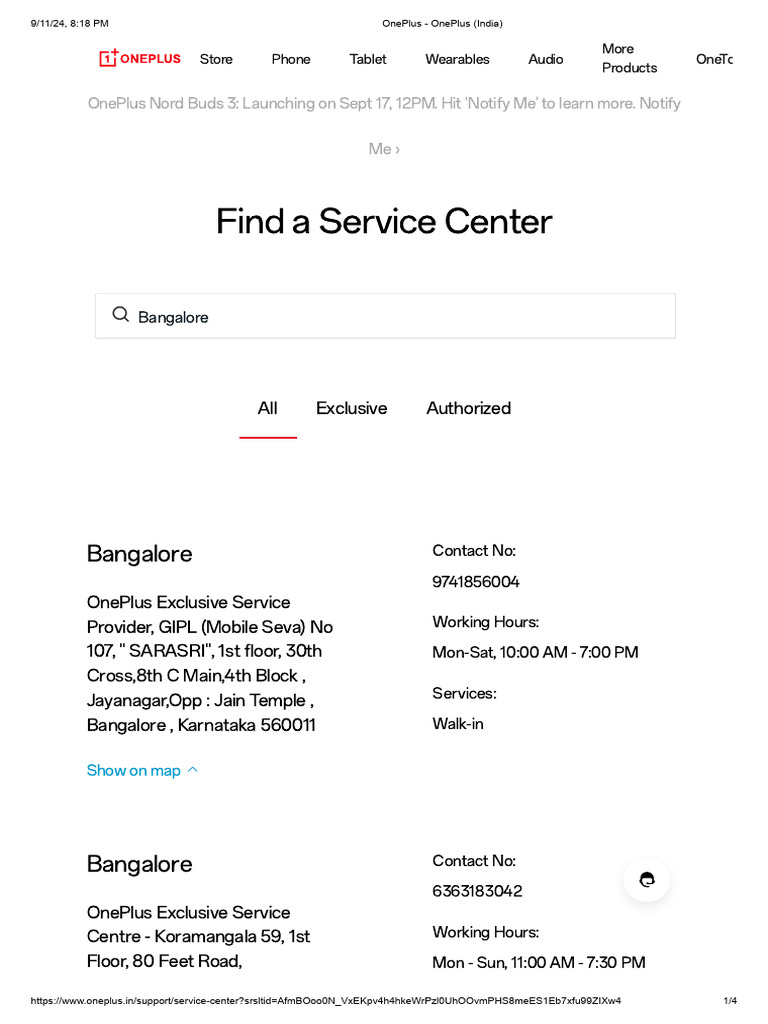 OnePlus - Bangalore Service Center | PDF | Consumer Electronics ...