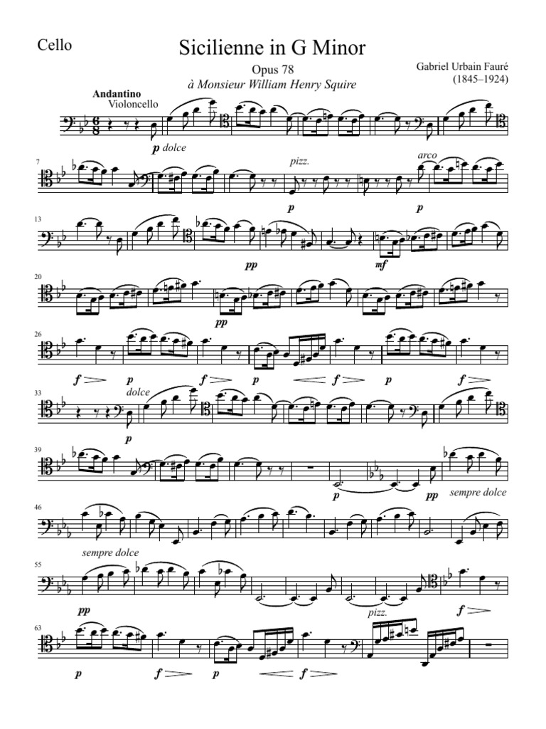Fauré's Sicilienne for Cello, Op. 78 | PDF | Classical Music | String ...