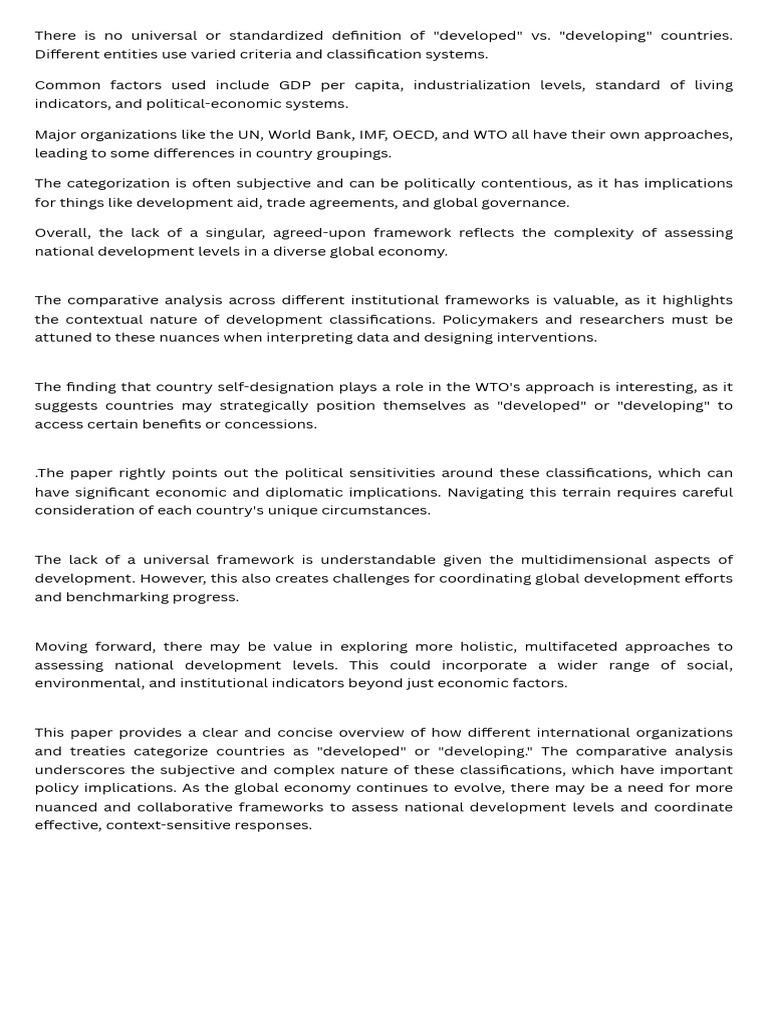 There Is No Universal or Standardized Definition of Developed vs. Developing Countries ...