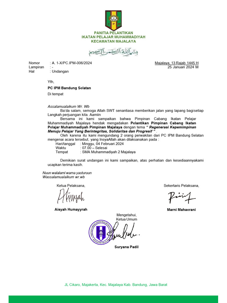 Surat Undangan - PC Ipm Bansel | PDF