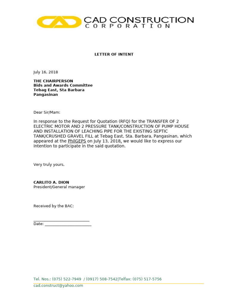 Intent to Submit Quotation for RFQ | PDF