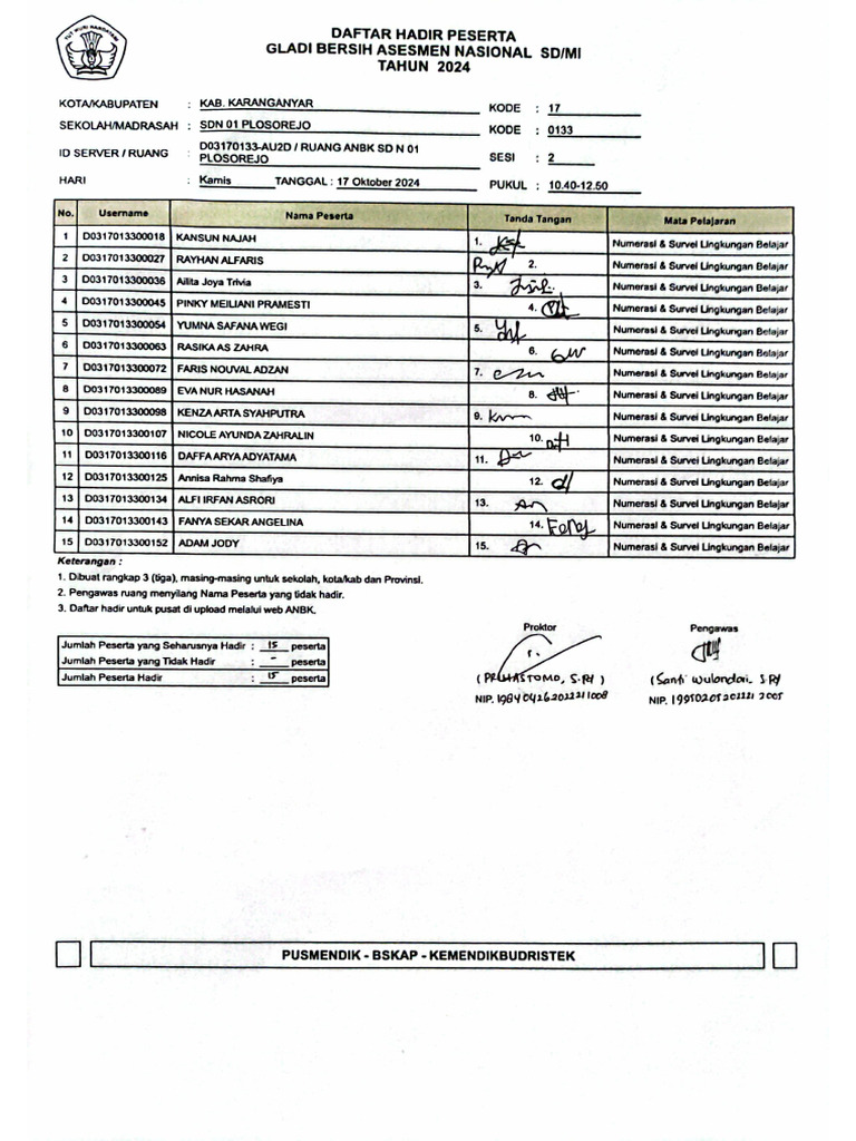 Daftar Hadir Numerasi | PDF