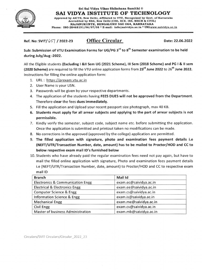 VTU Exam Form Submission Guidelines | PDF | Money | Services (Economics)
