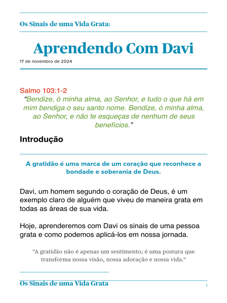 Os Sinais de Uma Vida Grata | PDF | Deus | Davi