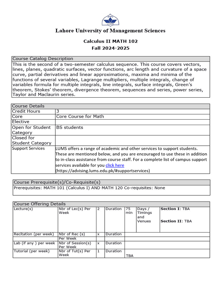 MATH 102-Calculus-II-Shehryar Sikander | PDF | Integral | Derivative