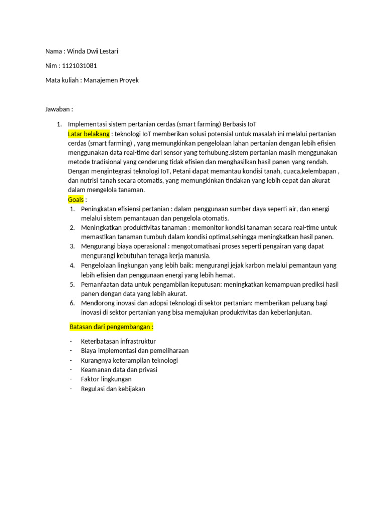 Uts Manajemen Proyek (Winda Dwi Lestari - 1121031081 - A) | PDF