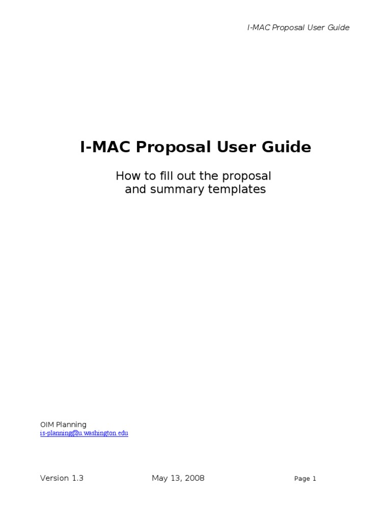 I-MAC Proposal User Guide: How To Fill Out The Proposal and Summary ...
