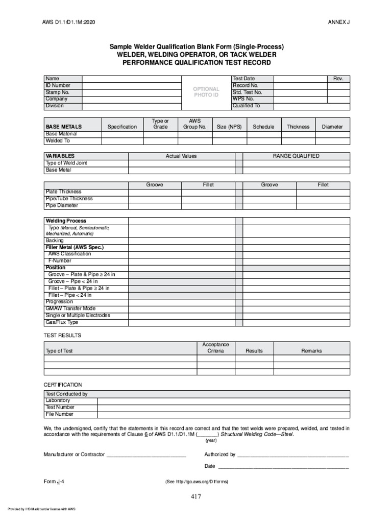Form WPQ D1.1-3 | PDF | Industrial Processes | Welding