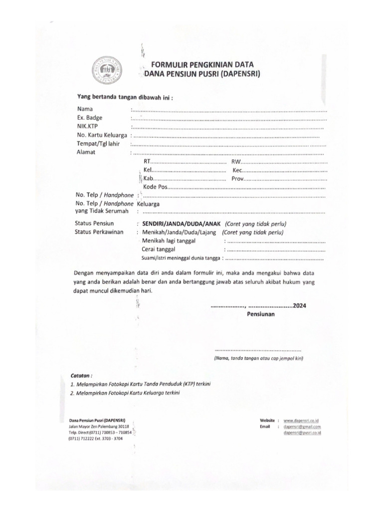 Formulir Pengkinian Data | PDF