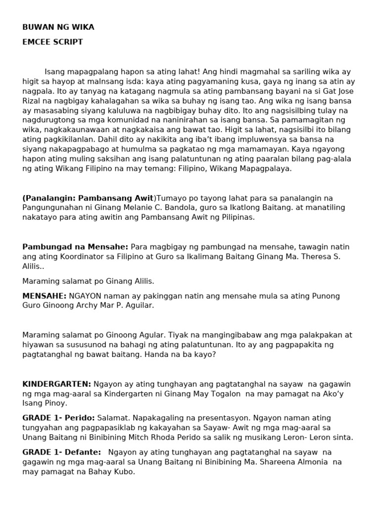BUWAN NG WIKA Script | PDF