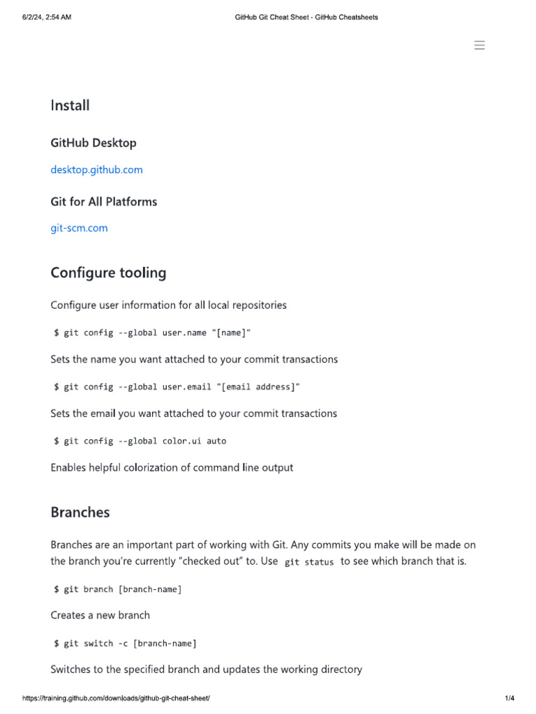 Git Cheat Sheet | PDF
