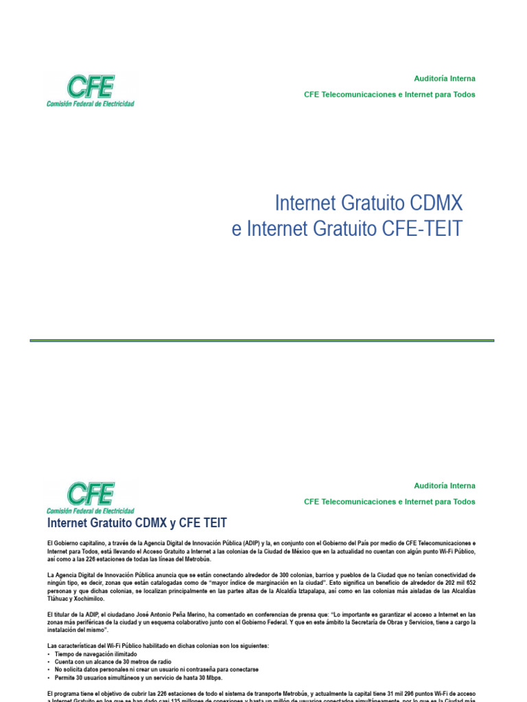 Internet Gratuito CDMX - Cfe Teit | PDF | Internet | México