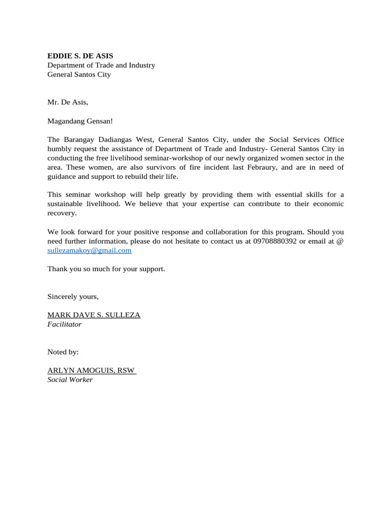 Letter For DTI | PDF