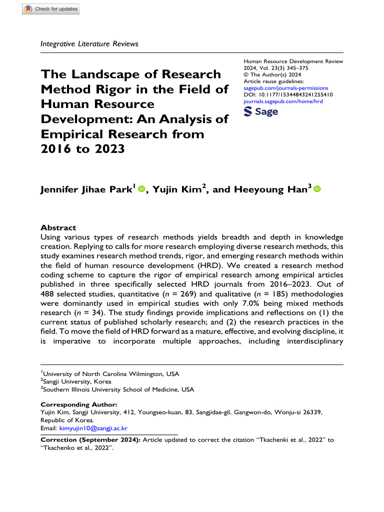 Park Et Al 2024 The Landscape of Research Method Rigor in The Field of ...