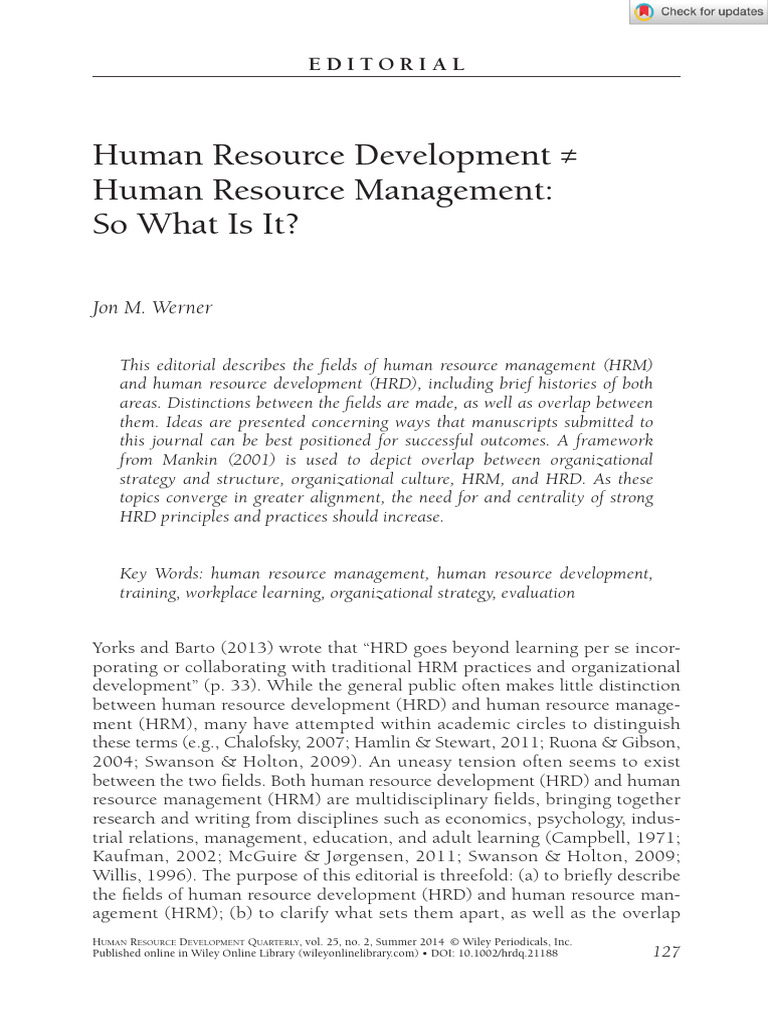 Human Resource Dev Quarterly - 2014 - Werner - Human Resource Development Human Resource ...