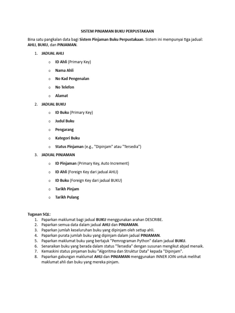 SISTEM PINJAMAN BUKU PERPUSTAKAAN - Database | PDF