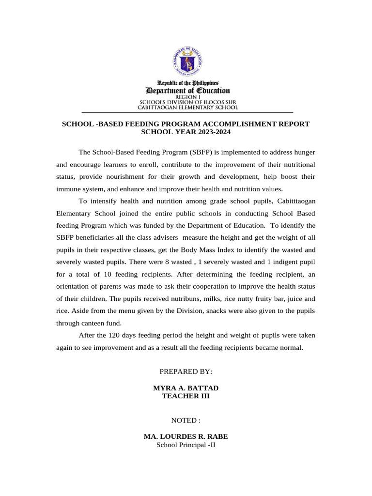 Accomplishment Feeding Program | PDF | Nutrition | Diet & Nutrition