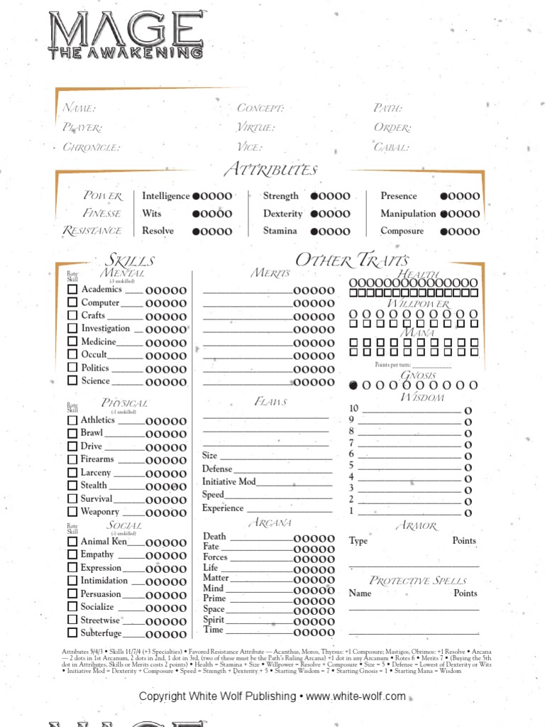 Mage The Awakening Character Sheet | PDF
