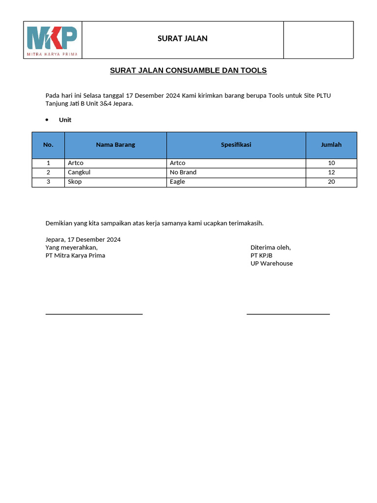 Surat Jalan Site Marore Golf Car | PDF