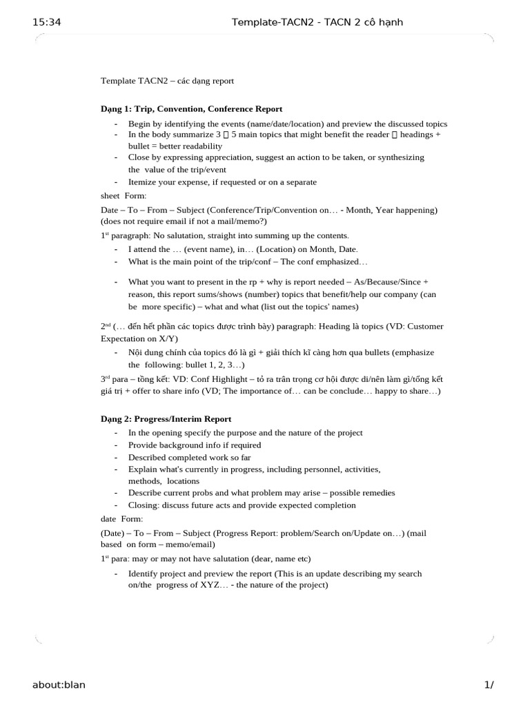 TACN2 Report Templates Overview | PDF