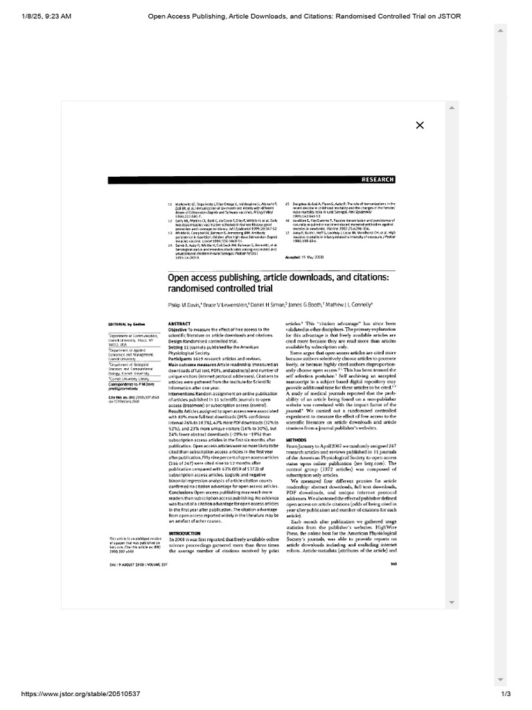 Open Access Publishing, Article Downloads, And Citations_ Randomised ...