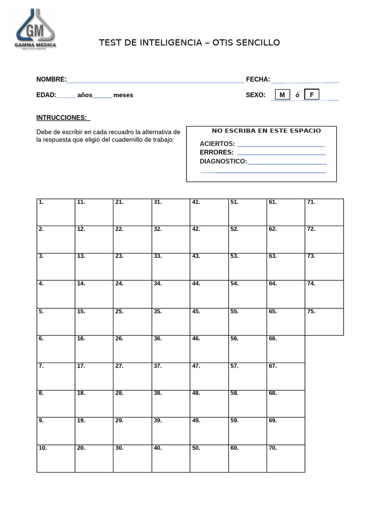 Prueba de Inteligencia Otis Sencillo | PDF