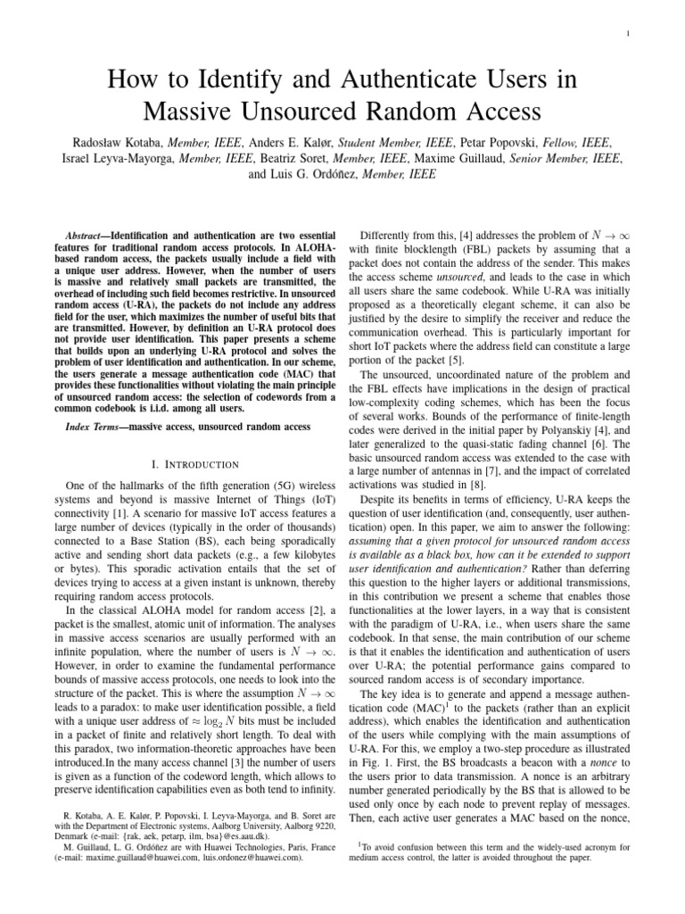 how to identify and authenticate users in massive random access | PDF ...